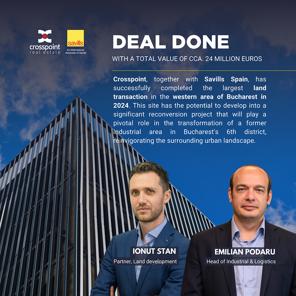 Crosspoint successfully completed the largest land transaction in Bucharest in 2024, with a ...